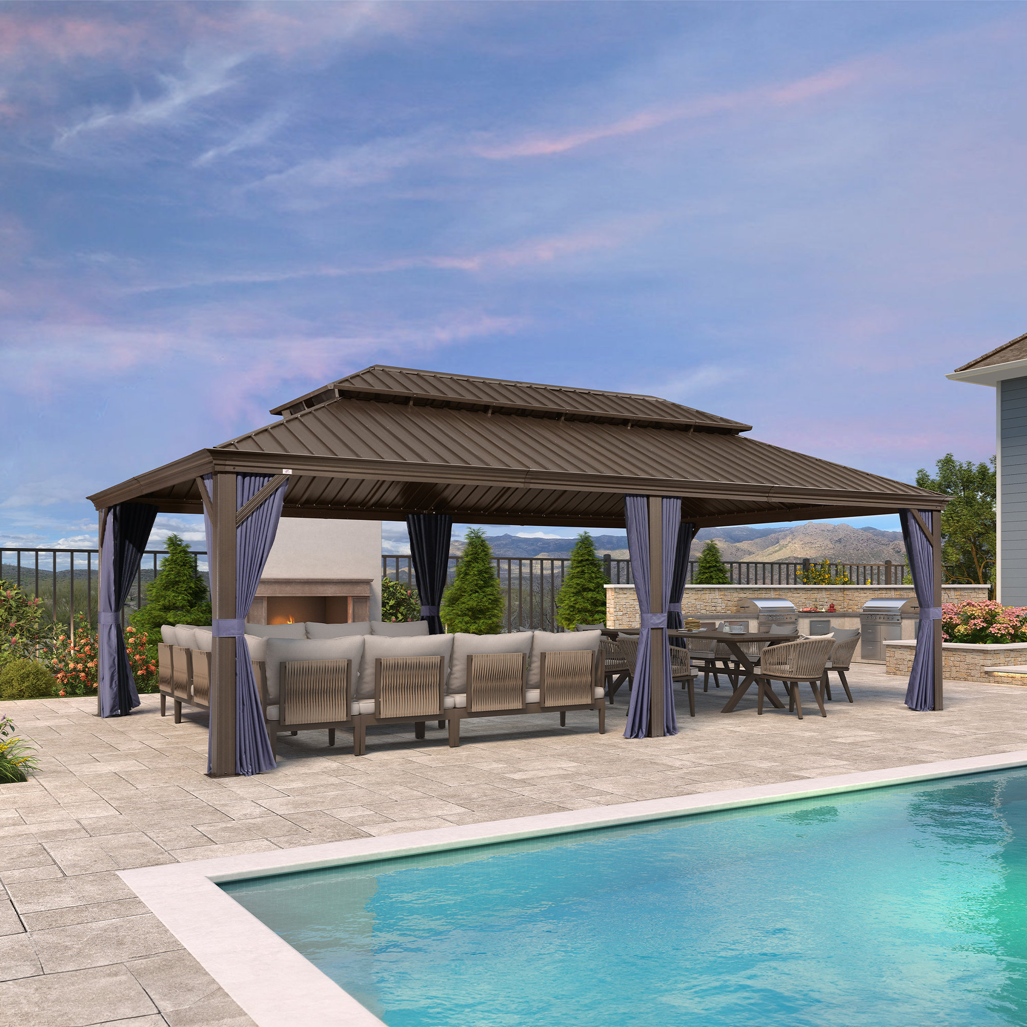 Purple Leaf Toile de jardin pour l'extérieur avec toit en aluminium et ...