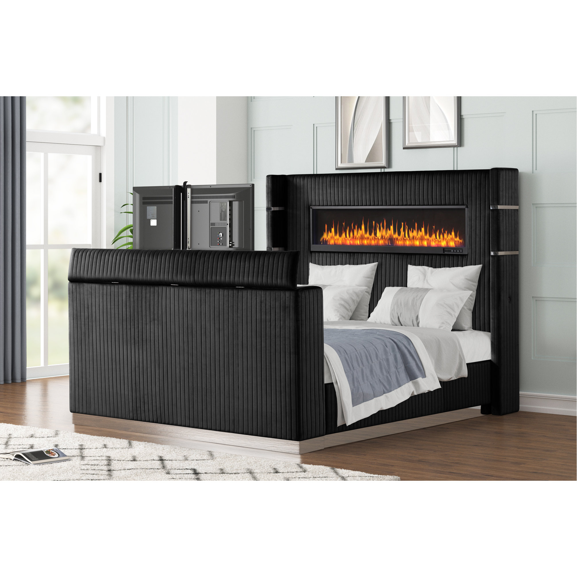 Orren Ellis Lavish Modern Style Bed Made With Fireplace In Headboard ...