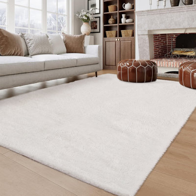 Mercer41 White Washable Shag Area Rugs Non-Slip Fluffy Shag Plush Fuzzy ...
