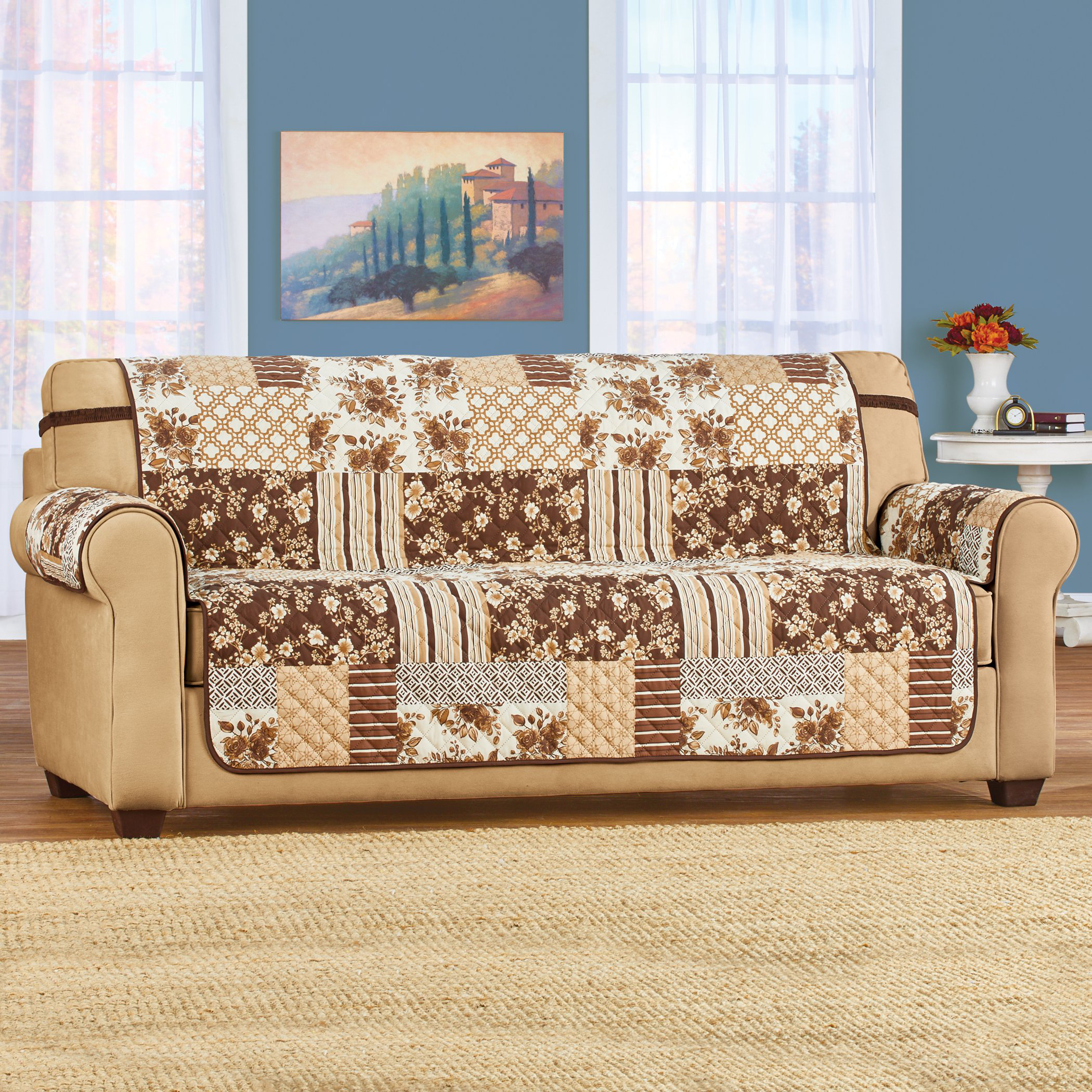 August Grove® Plush Quilted Patchwork Box Cushion Sofa Slipcover | Wayfair