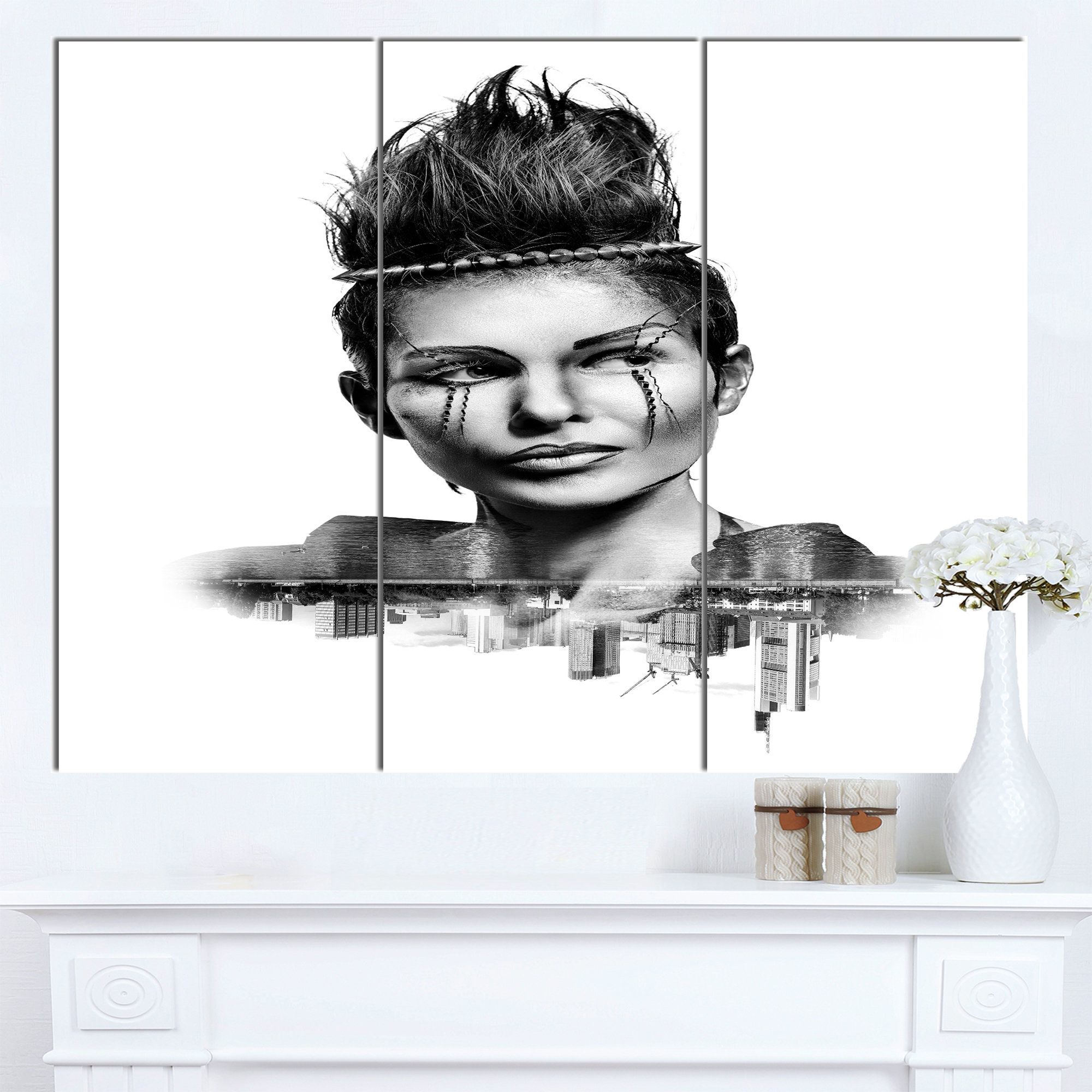 Design Art 'Double Exposure Woman With Hair' 3 Piece Graphic Art on ...