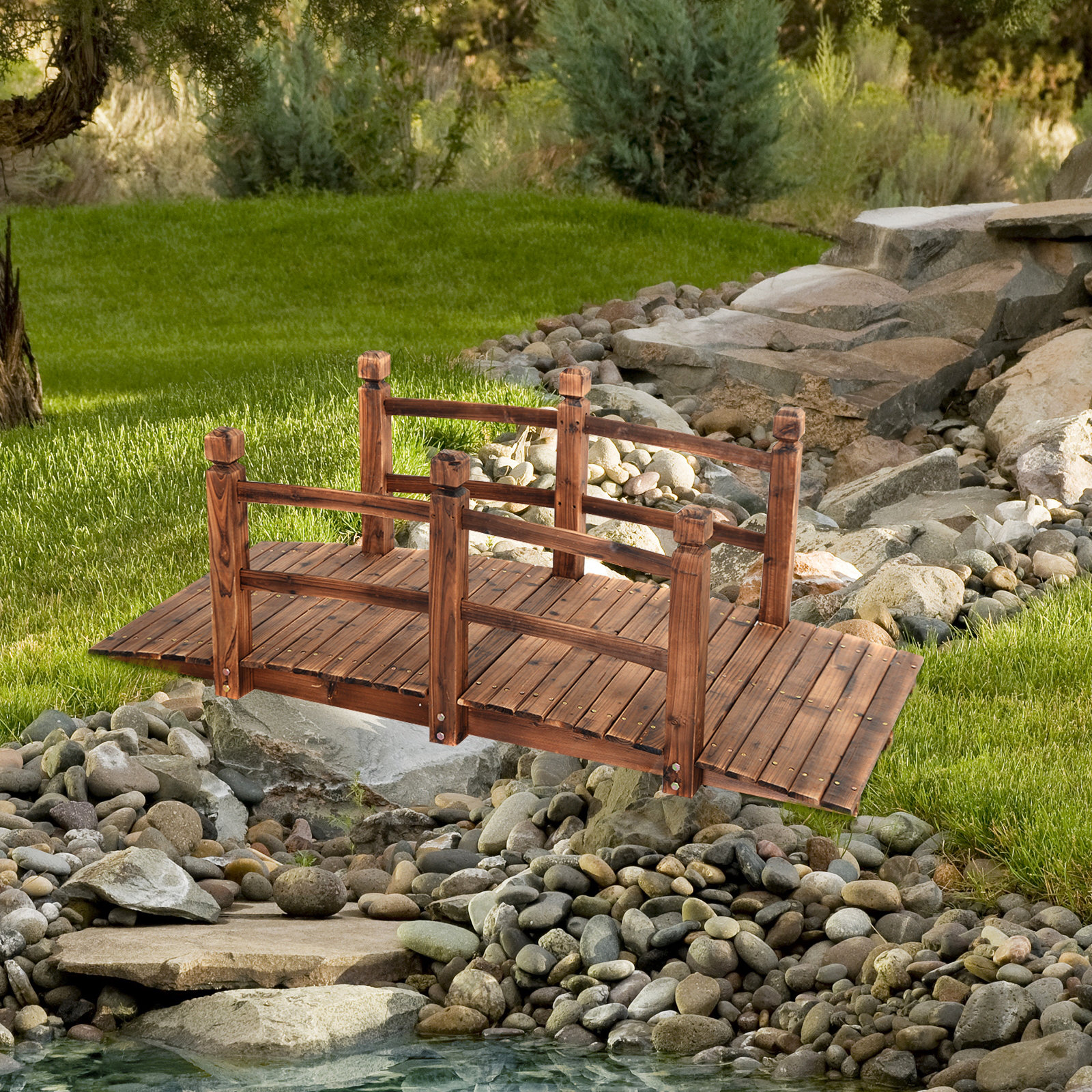 Darby Home Co Solid Fir Wood 5-Ft Arch Garden Bridge Walkway - Great ...