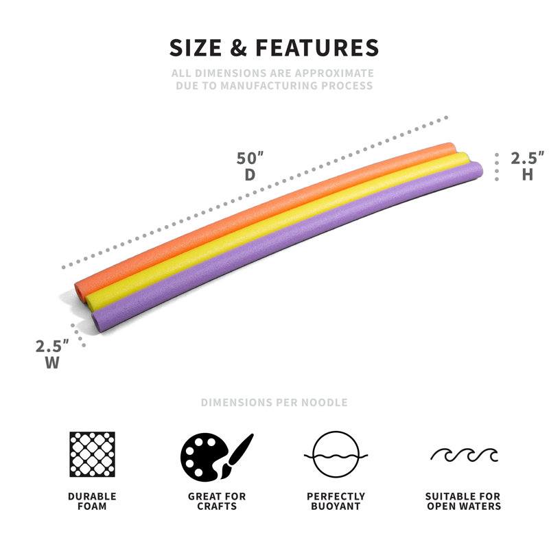 Big Joe Foam Swim Noodles, Assorted Colors, Coral, Purple, Yellow ...