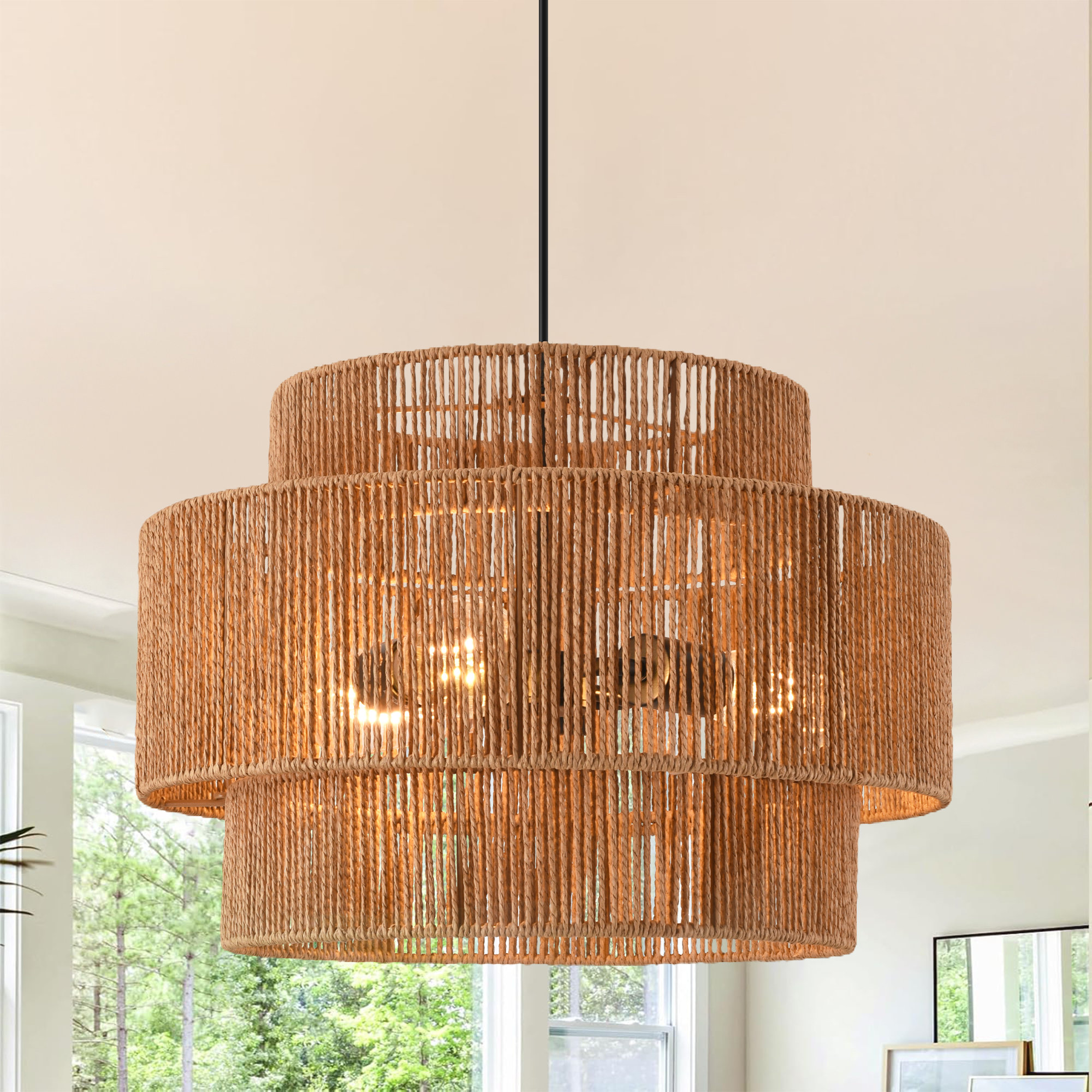 Bay Isle Home™ Doiker 3 - Light 17.7'' Dimmable Hand-Woven Rattan ...