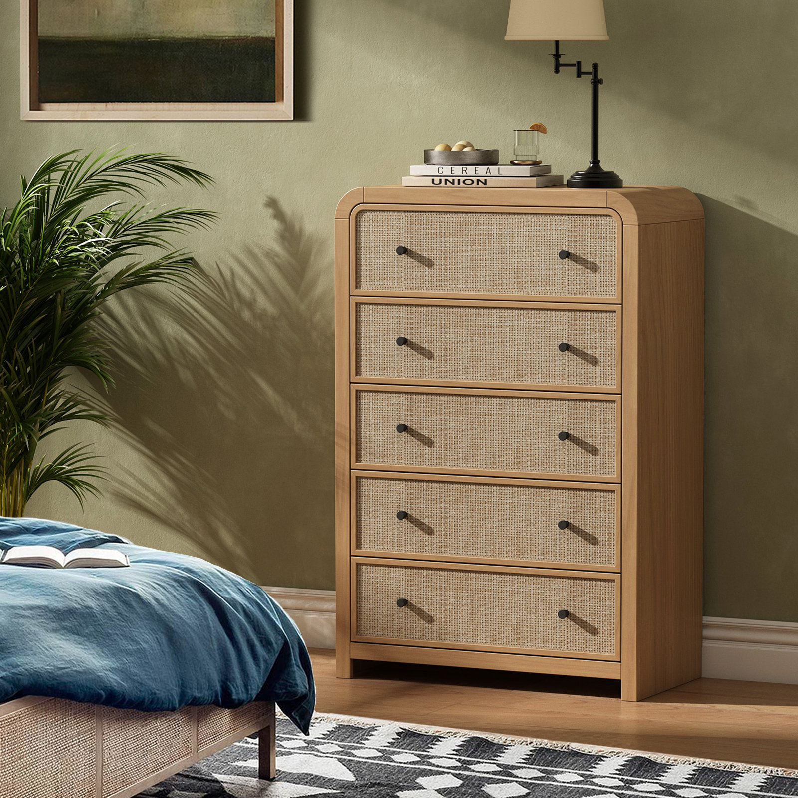 Bay Isle Home™ Rattan 5-Drawers Dresser，Thickened Curved Profile Design ...