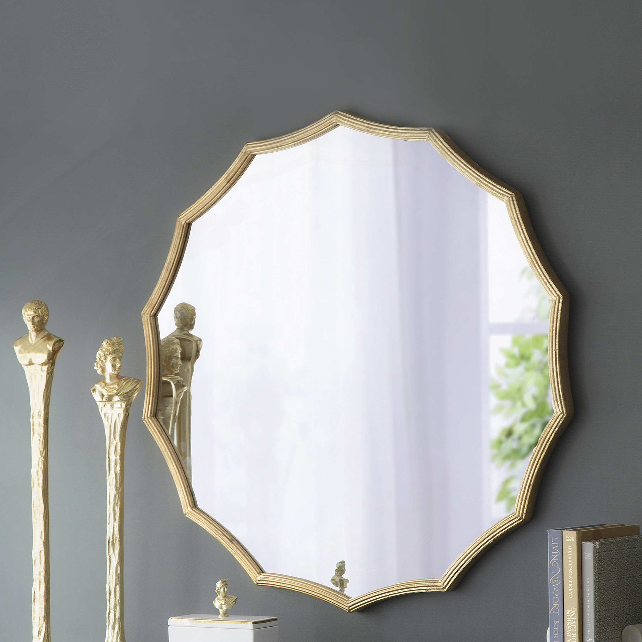 Mercer41 D40" Round Sunburst Wall Mirror with Gold Finish, Wall Decor ...