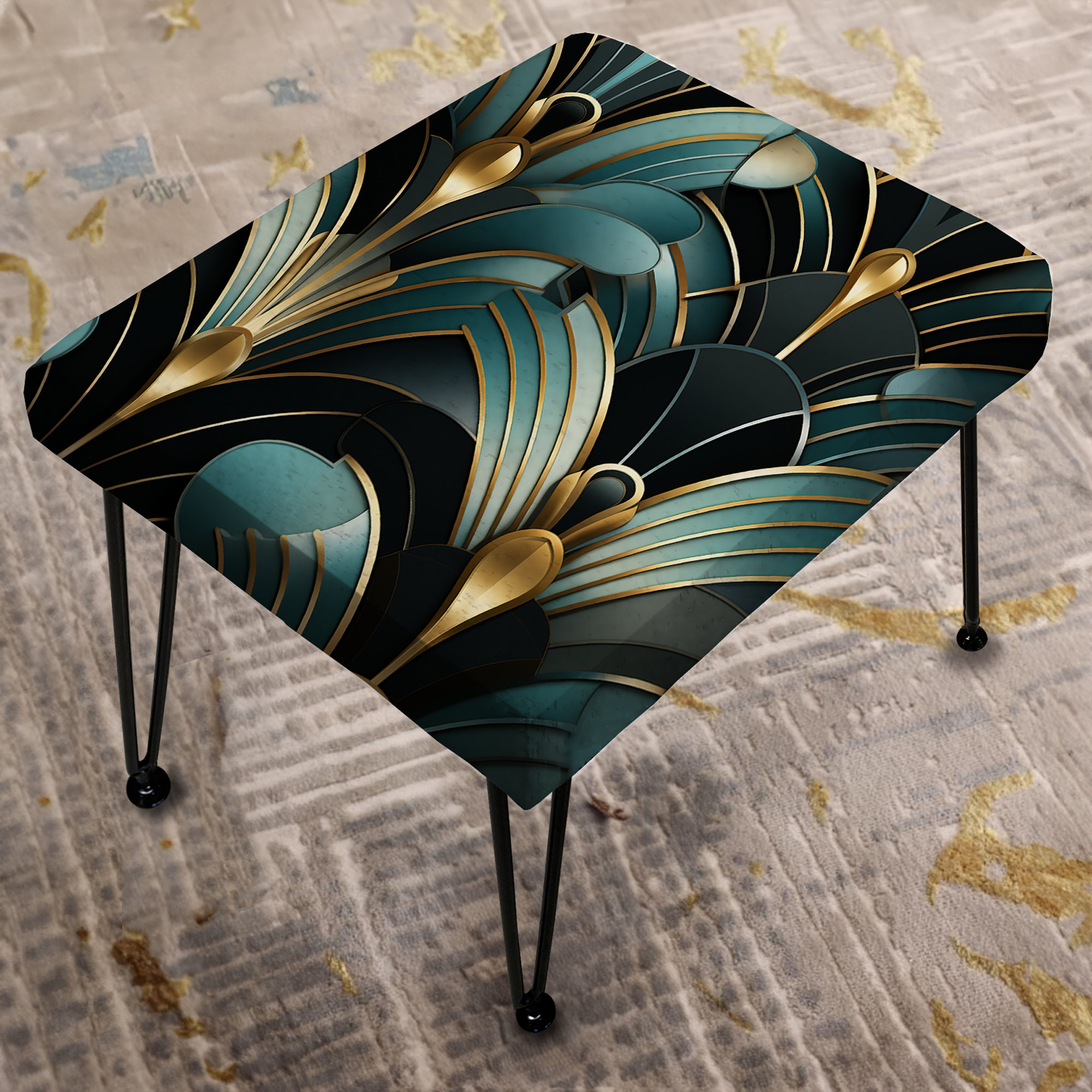 Design Art Damask Emerald And Gold Art Deco Pattern - Damask Rectangle ...