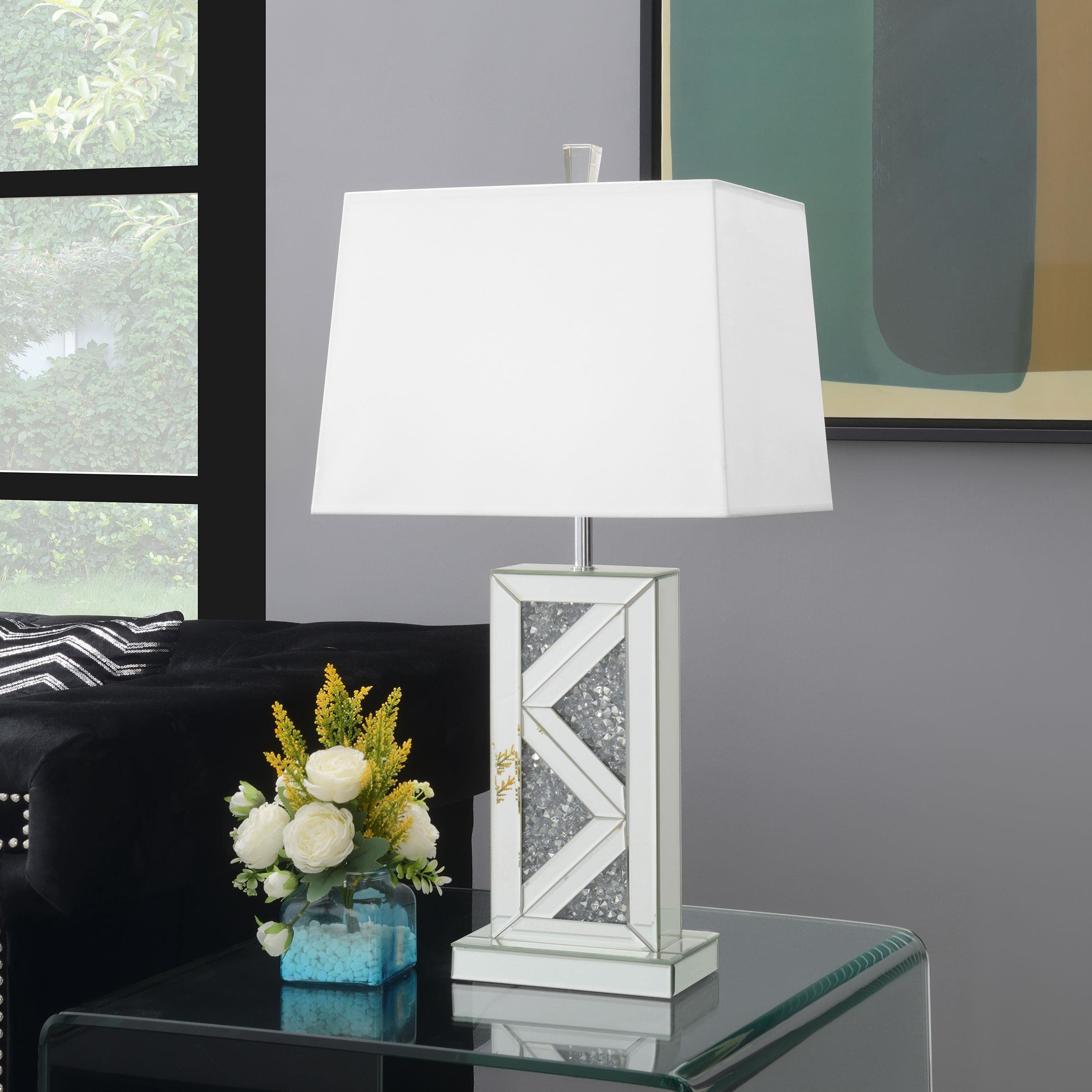 Mercer41 32-inch Tapered Shade Mirrored Table Lamp Silver | Wayfair