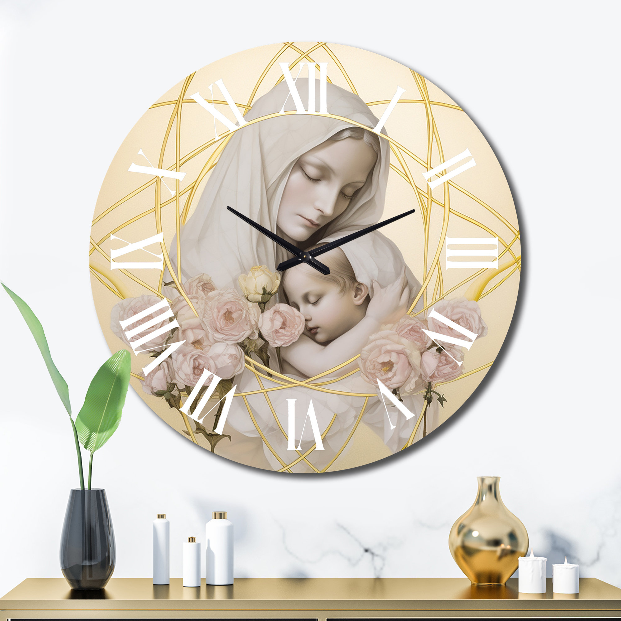 Design Art Holy Mary And Baby Jesus Metal Wall Clock | Wayfair