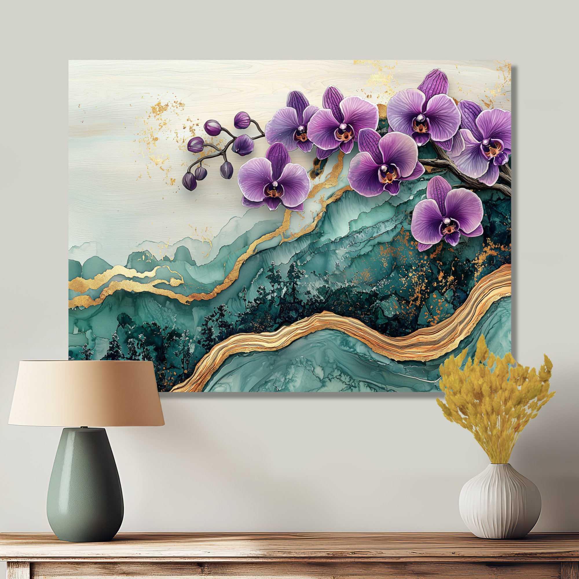 House of Hampton® Murula Lavender Orchids Flowers On Emerald Geode III ...