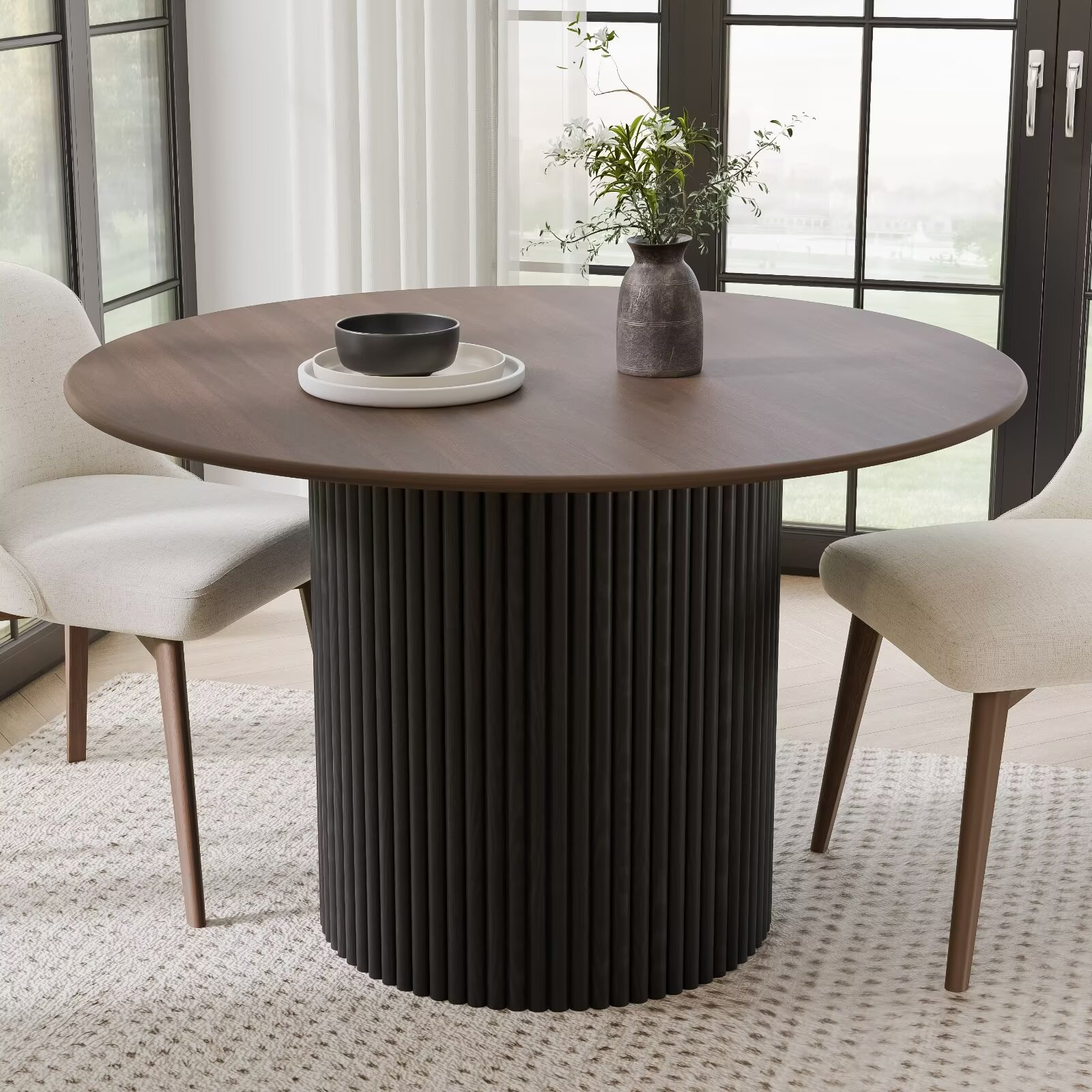 Ivy Bronx 30"H Two-Tone Round Wood Dining Table Kitchen Table ...