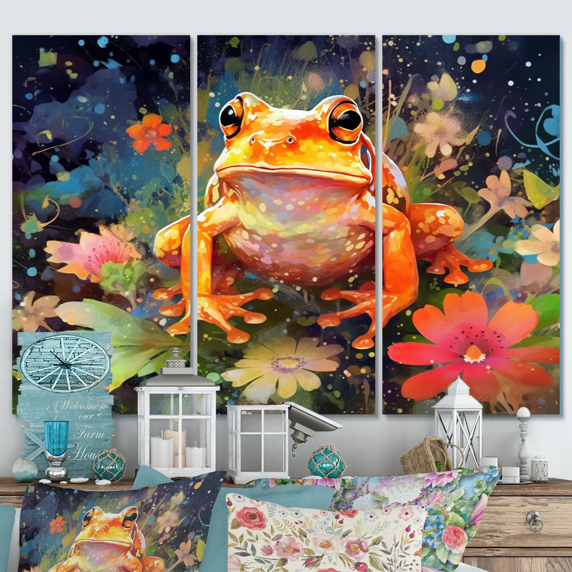 Winston Porter Leaping Frogs Amphibians I On Canvas 3 Pieces Print ...