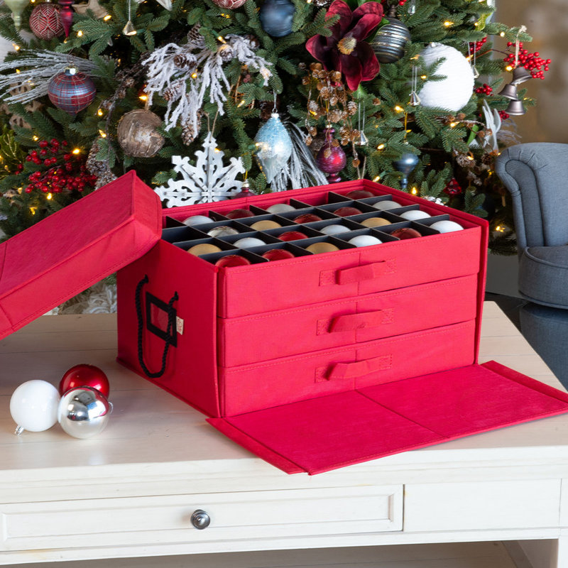 The Holiday Aisle® 72 (3 in.) Christmas Ornament Storage Box w/ Drawers ...