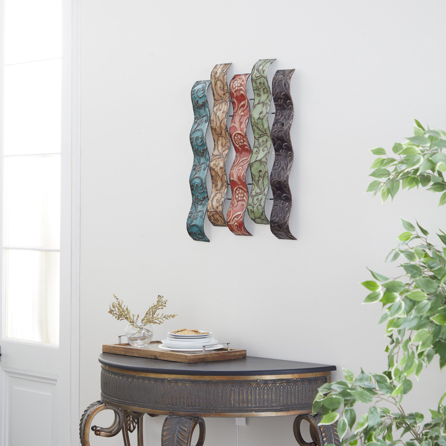 Red Barrel Studio® Metal 5 Wavy Panels Abstract Multi Colored Wall ...