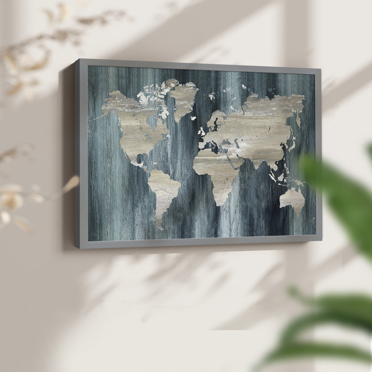 17 Stories Navy World Map -Framed Print - Restickable | Wayfair