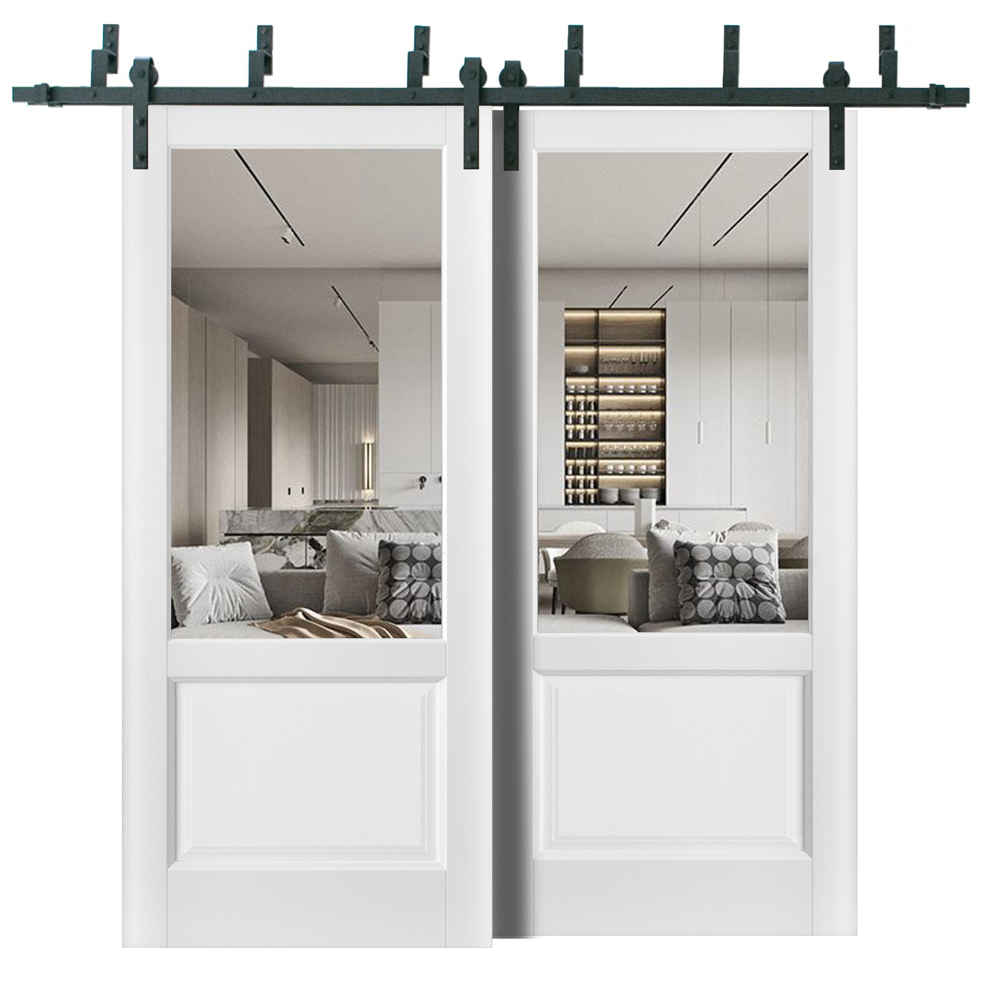 SARTODOORS Lucia Clear Glass Sliding Closet White Doors | Wayfair