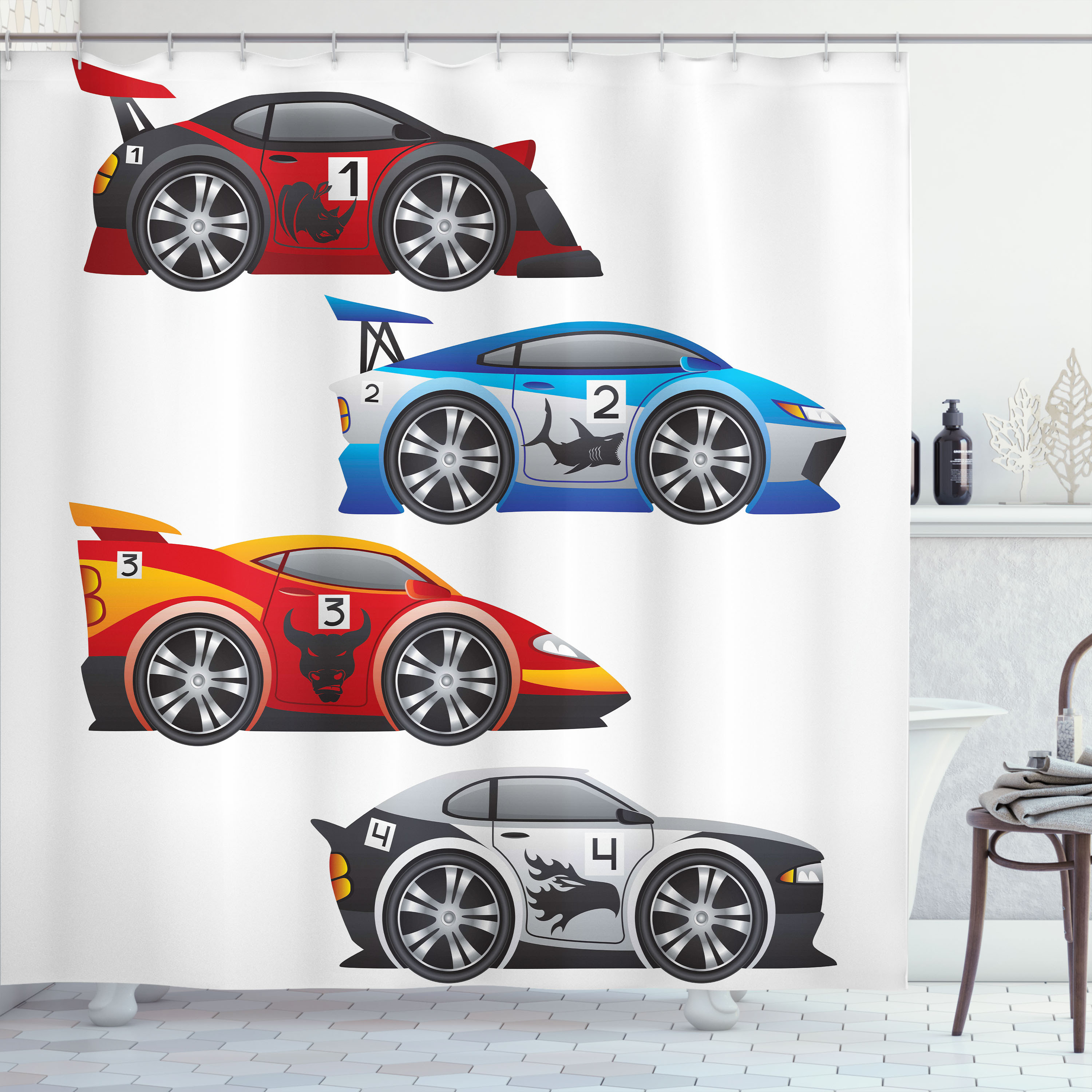 Ambesonne Cars Shower Curtain Formula Cars Technology Multicolor | Wayfair