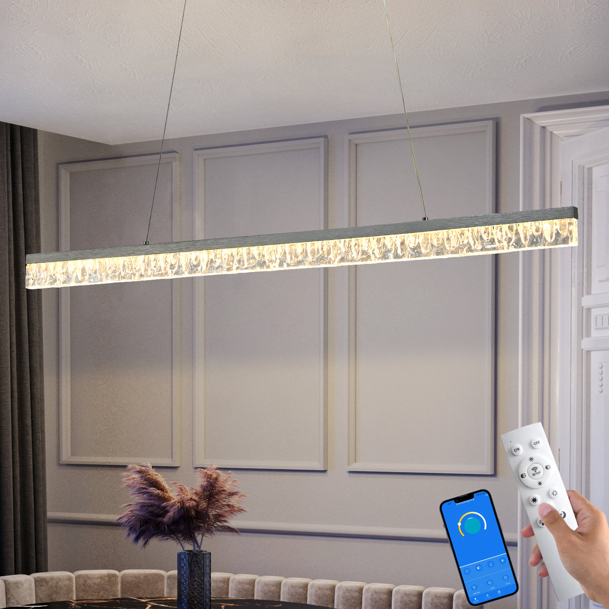 Mercer41 Modern Led Chandelier For Kitchen Island, Dimmable Rectangle ...