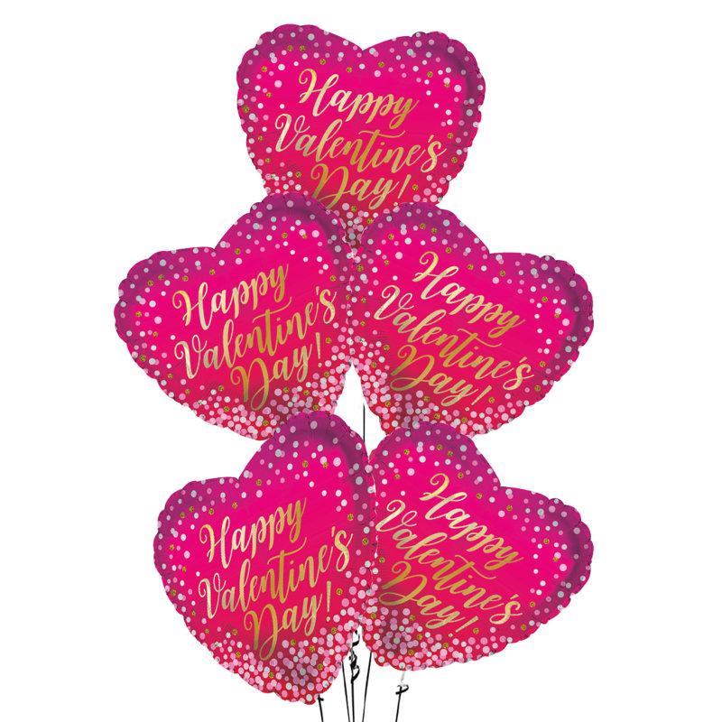 PMU Heart Shaped Valentines Day Balloons 18-inch Mylar (Confetti Dots ...