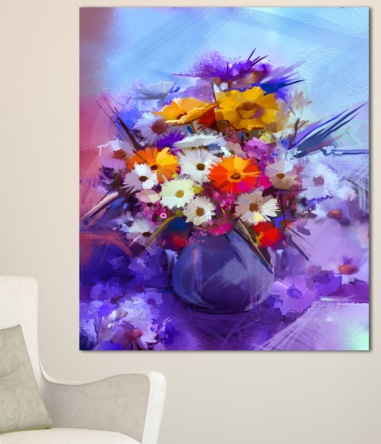Winston Porter 'Watercolor Flowers in Purple Vase' Painting Print on ...