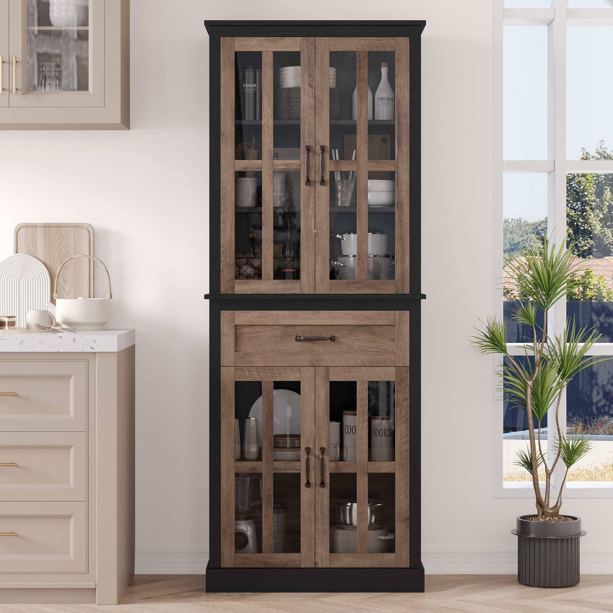 Lark Manor™ Aviva 70.9'' Kitchen Pantry with Glass Doors, Adjustable ...
