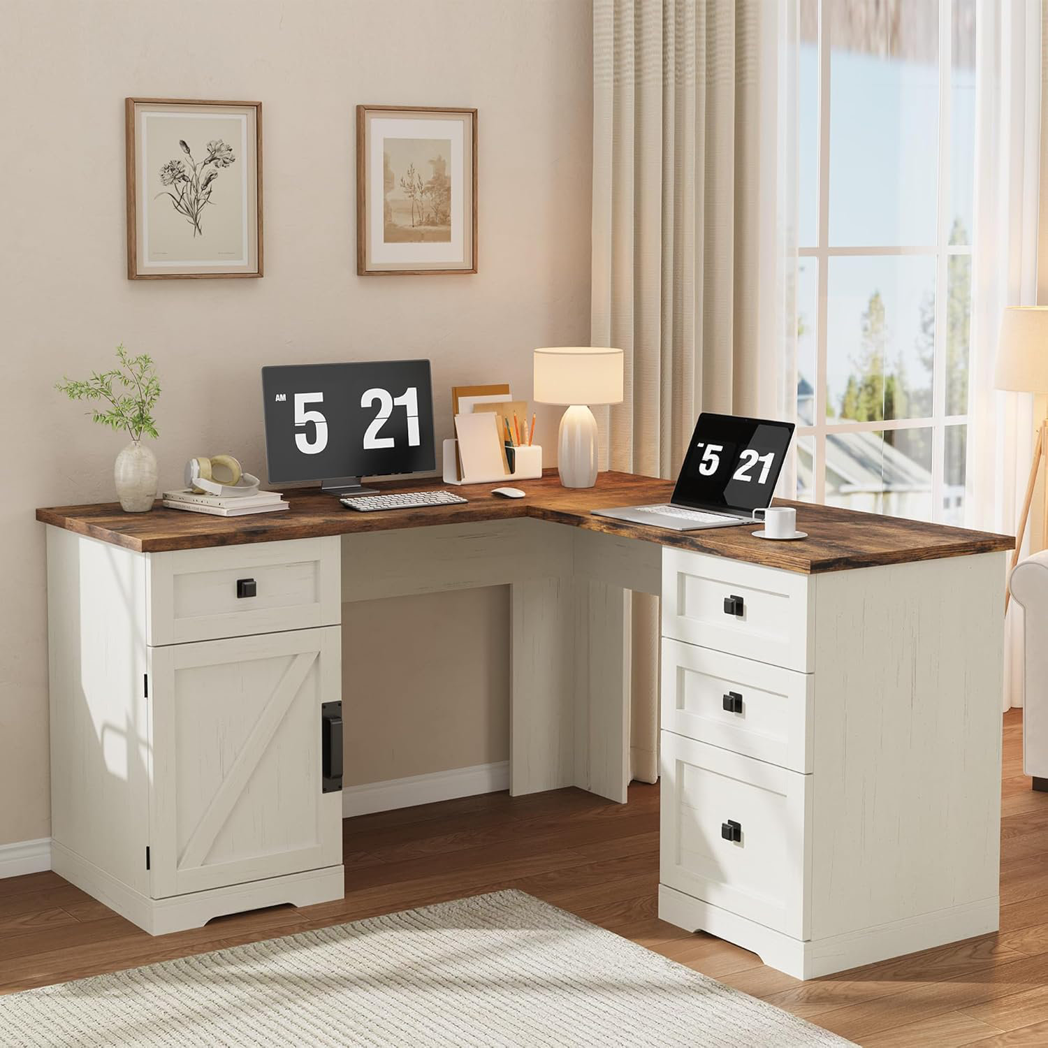 Ebern Designs Boese Farmhouse 60" Executive L Shaped Desk, Home Office ...