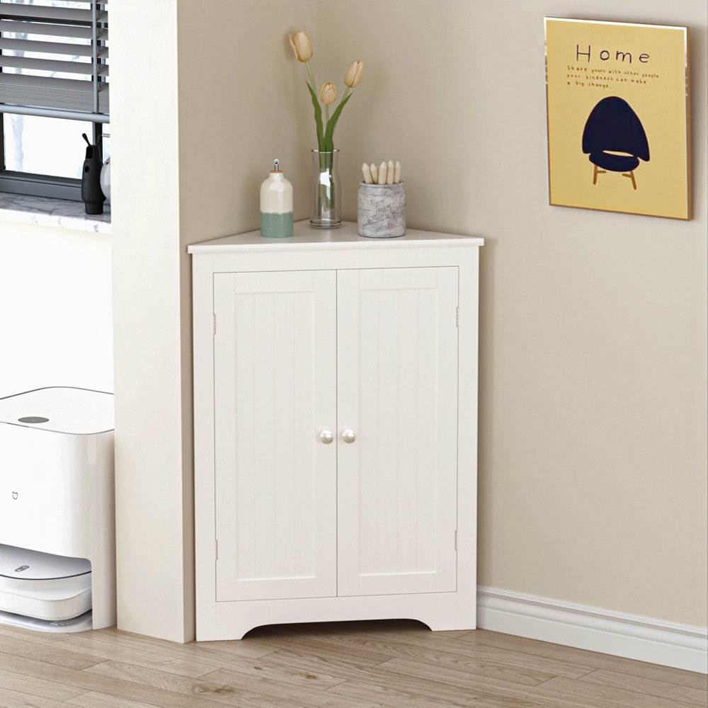 Ebern Designs Floor Corner Cabinet With 2 Doors And Adjustable Shelves ...