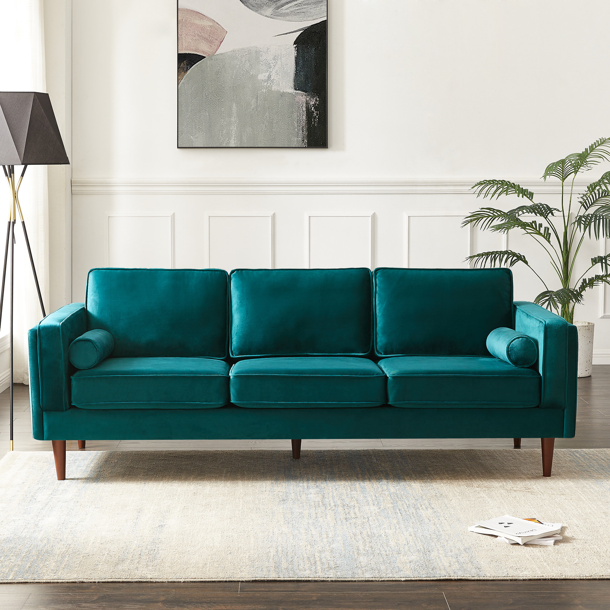 Wade Logan® Candius 86" Velvet Square Arm Sofa with Reversible Cushions ...