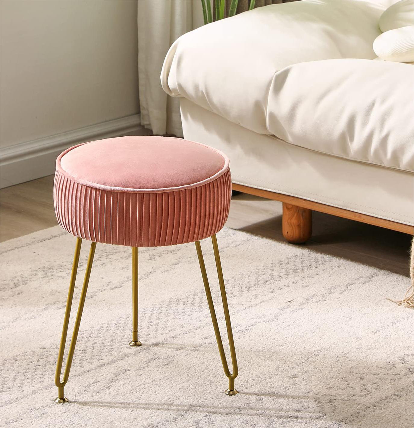 Mercer41 Velvet Round Footrest Stool Ottoman, Makeup Vanity Stool Side ...