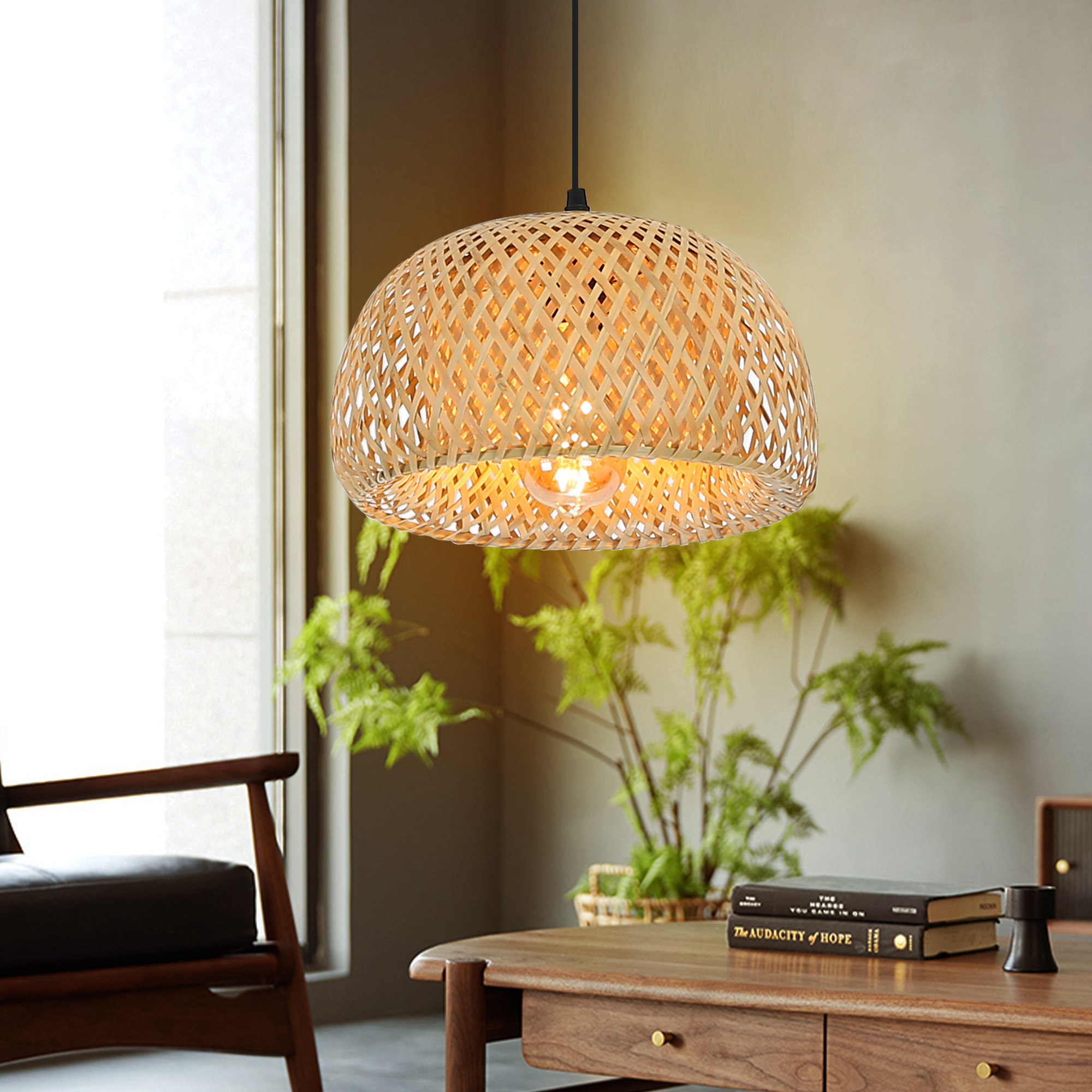 Bayou Breeze Natural Bamboo Pendant Light Woven Bamboo Hanging Lamp ...