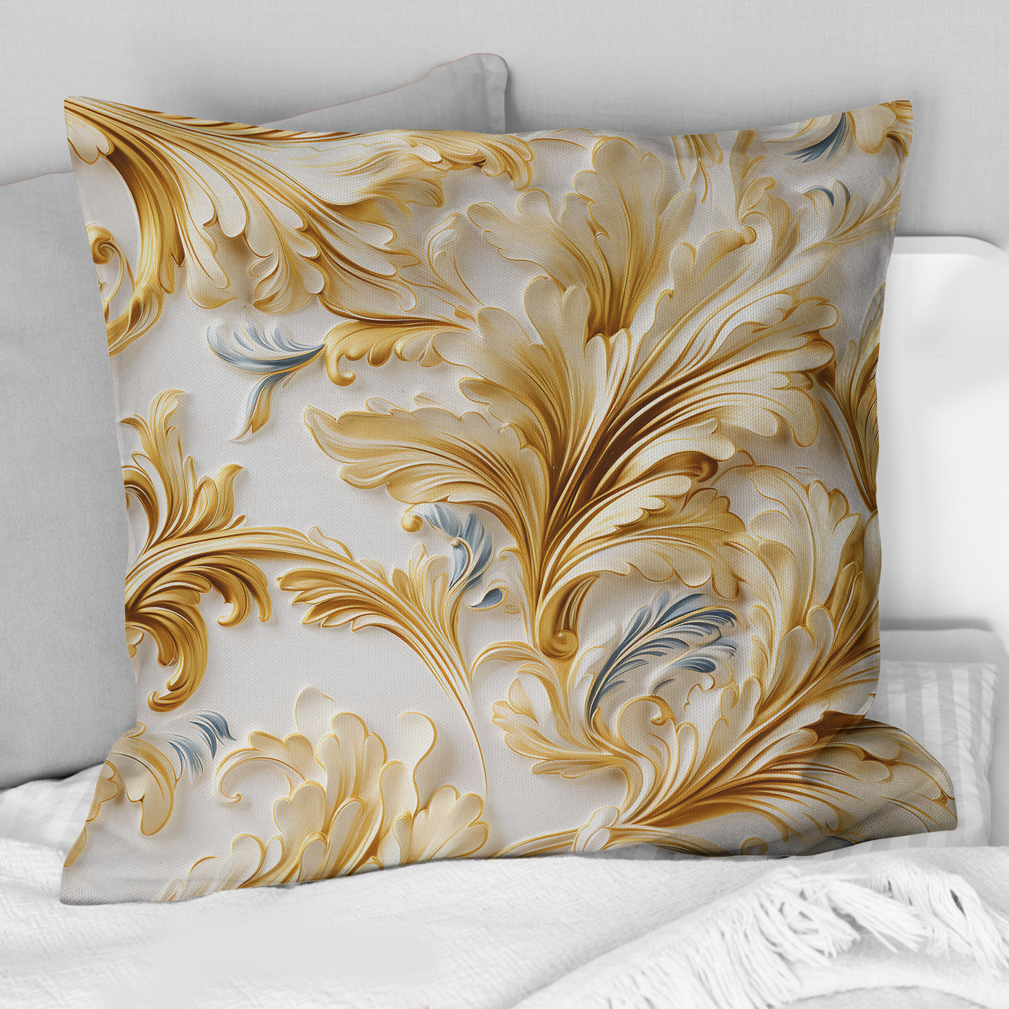 Design Art Gold And White Gilded Damask Reverie - Damask Polyester ...