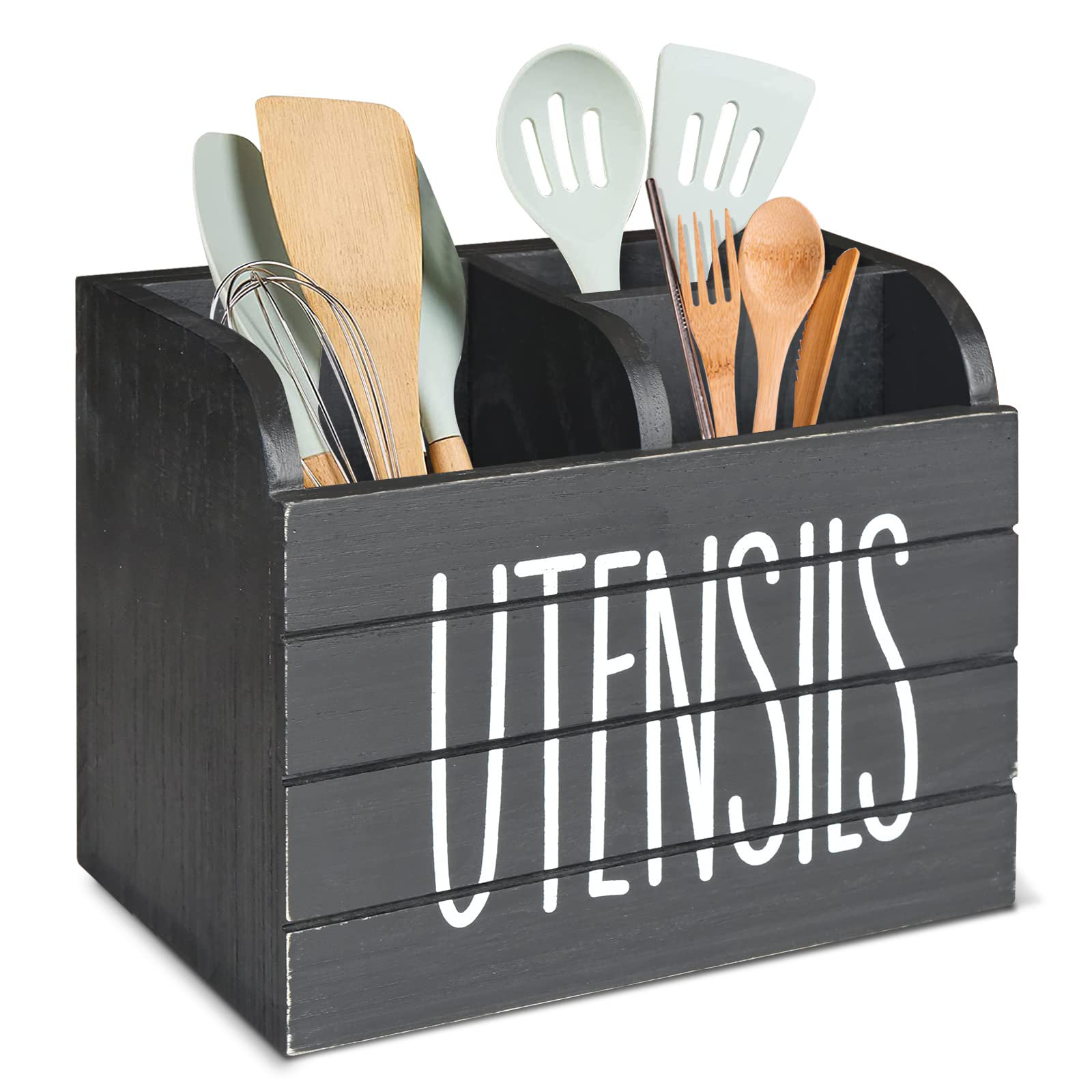 Gracie Oaks Wood Rectangle Utensil Crock | Wayfair