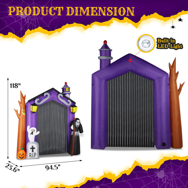 The Holiday Aisle® 9.8FT Death Gravestone Archway Inflatable Halloween ...