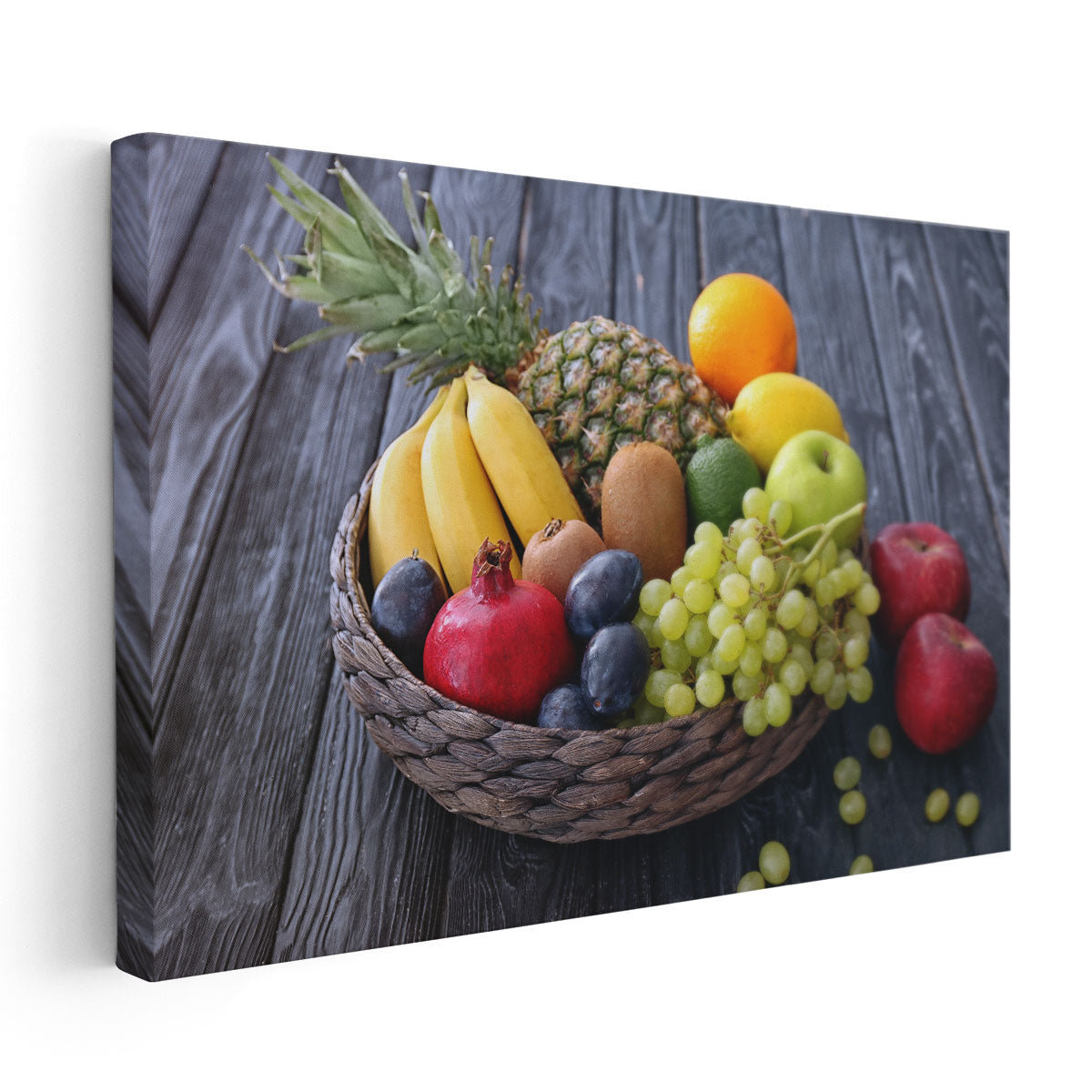 Latitude Run® Fresh Fruits Basket On Wooden Table - Canvas Print Wall ...
