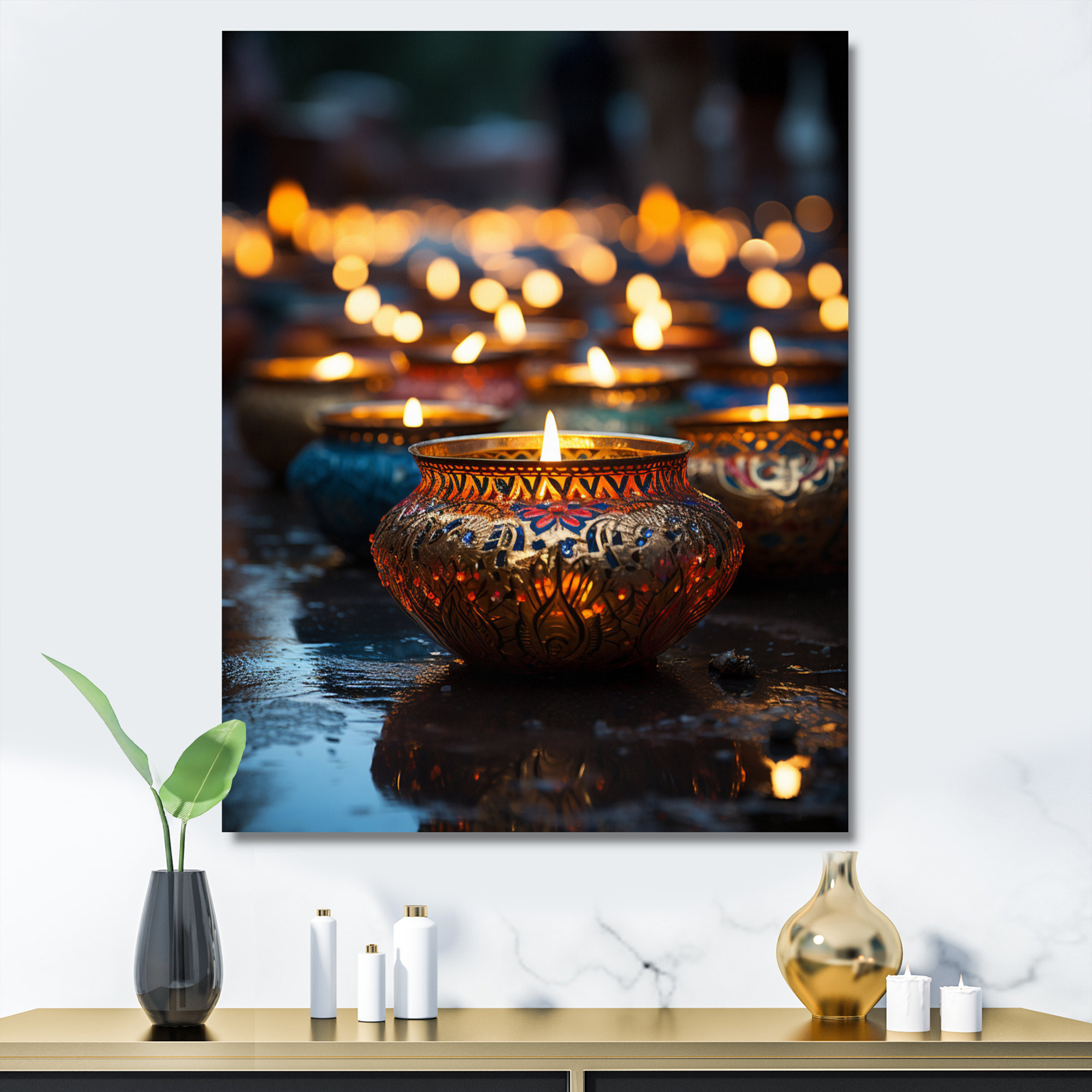 Bungalow Rose Lalli Orange Indian Art Festival of - Print on Canvas ...