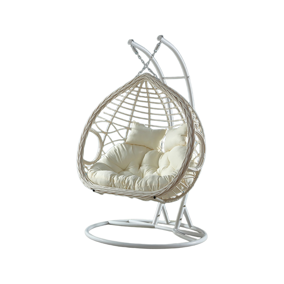 Dakota Fields White Double-person Hanging Basket Rocking Chair Wicker ...