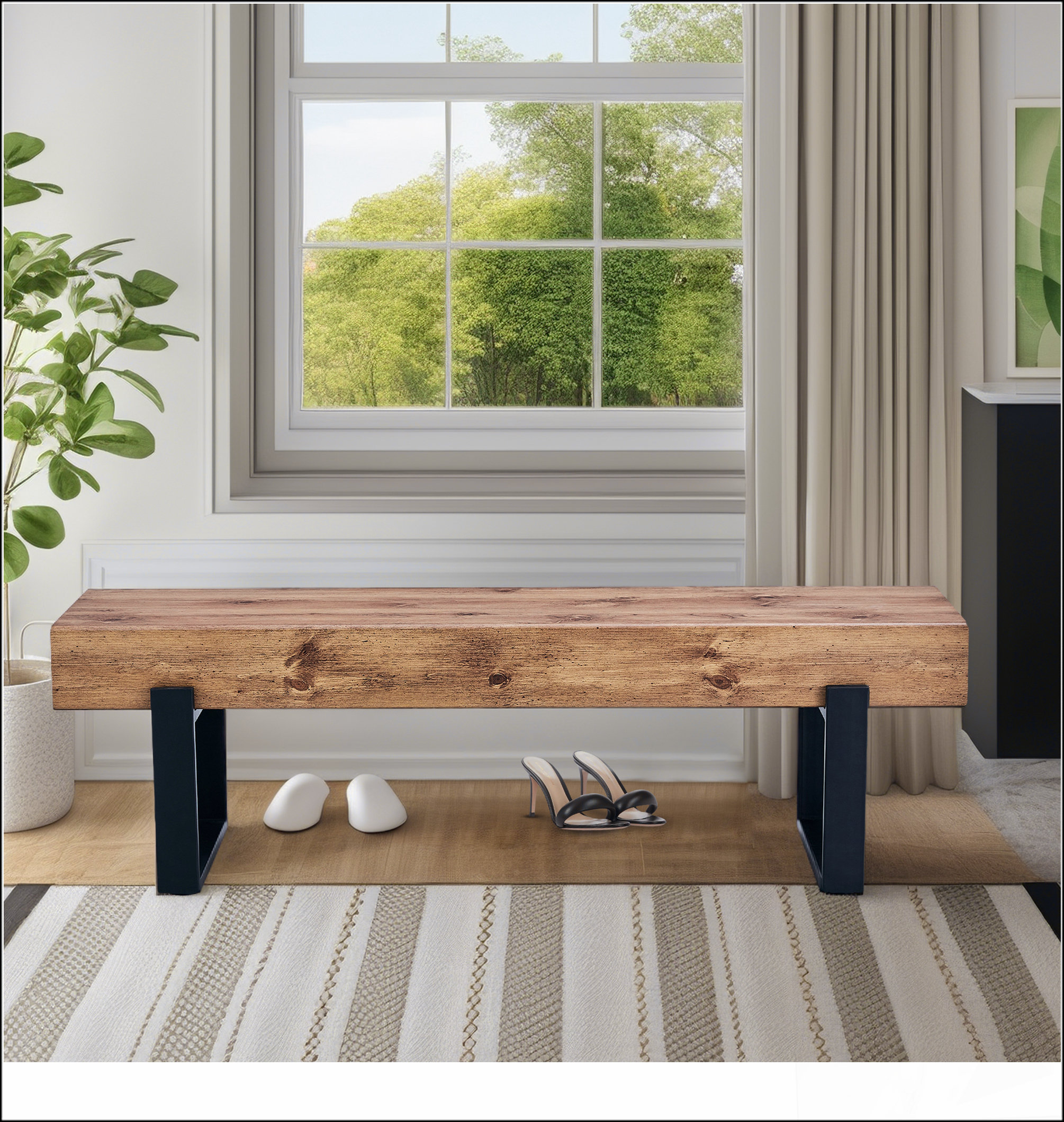 W-Jopns 59" Dining Bench, Farmhouse Indoor Kitchen Table Benches, Bed ...