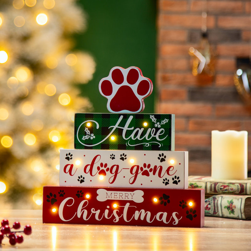 The Holiday Aisle® Wooden Pet Block Lighted Word Sign & Reviews | Wayfair