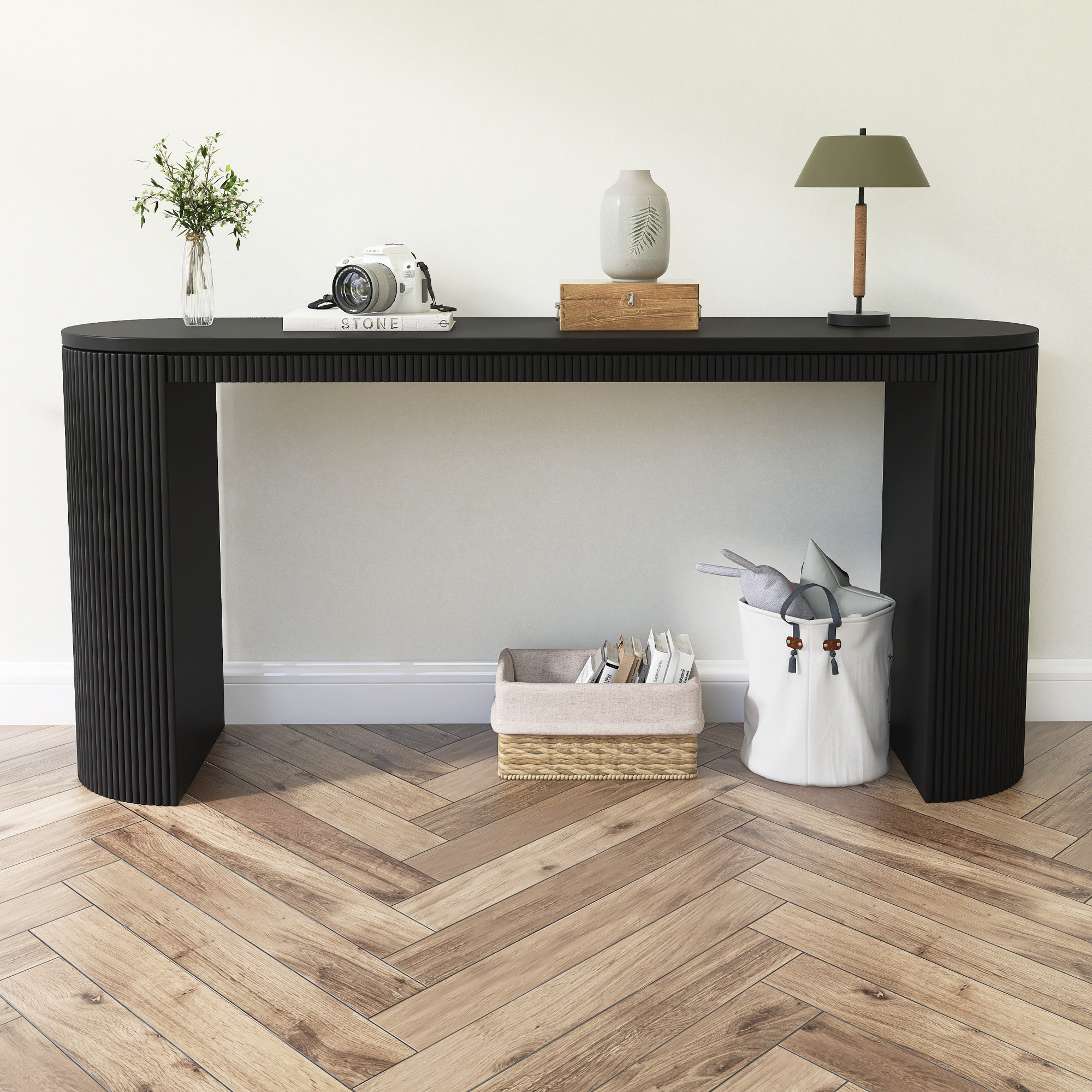 Hokku Designs Curved Design Console Table With Unique Vertical Stripe ...
