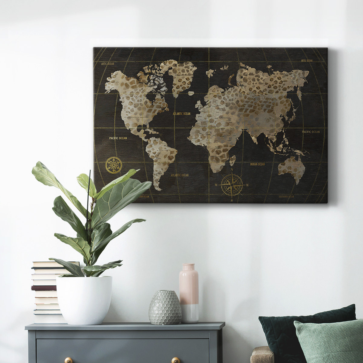 Breakwater Bay Safari World Map-Gallery Wrapped Canvas | Wayfair