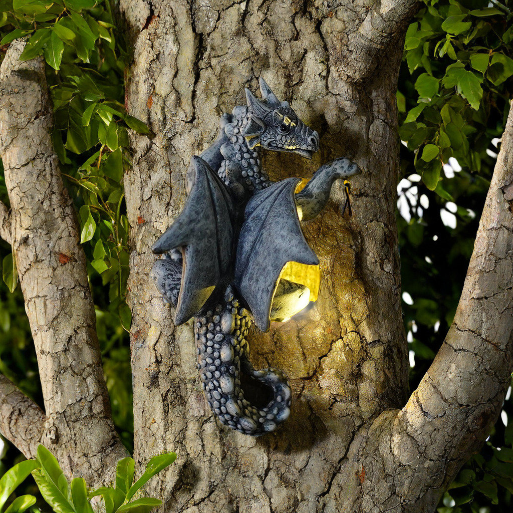 Trinx Dragon Tree Hugger Garden Statue with Solar Lantern - Wayfair Canada