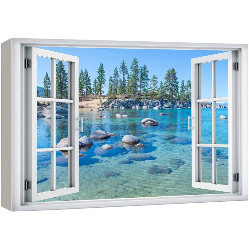 IDEA4WALL Window Scenery Window View Vibrant Neon Mountain Forest Rock ...