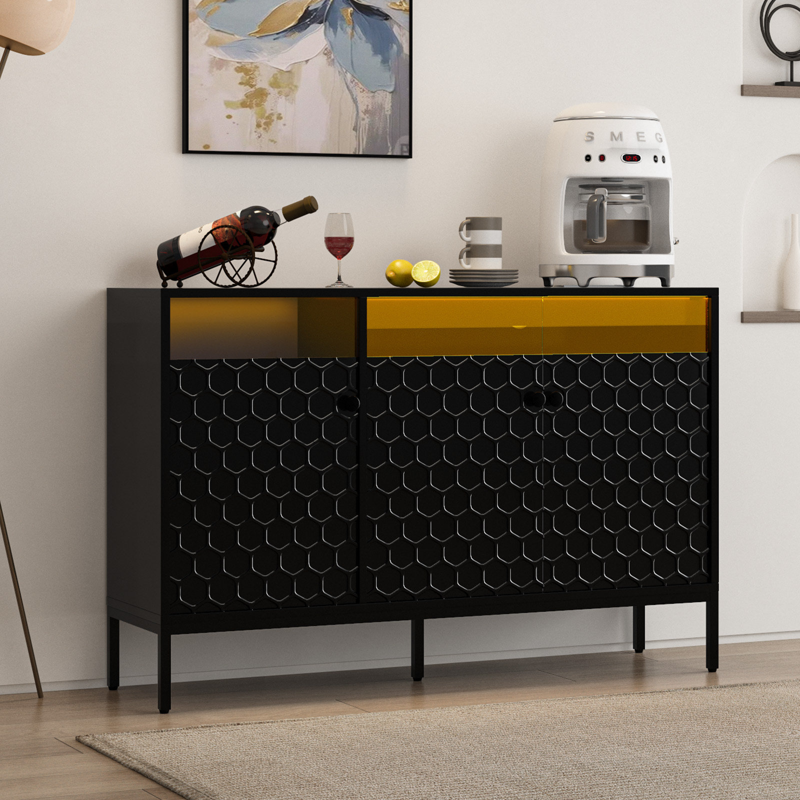 Wrought Studio™ Sideboard Buffet Cabinet With LED And Charging Station ...