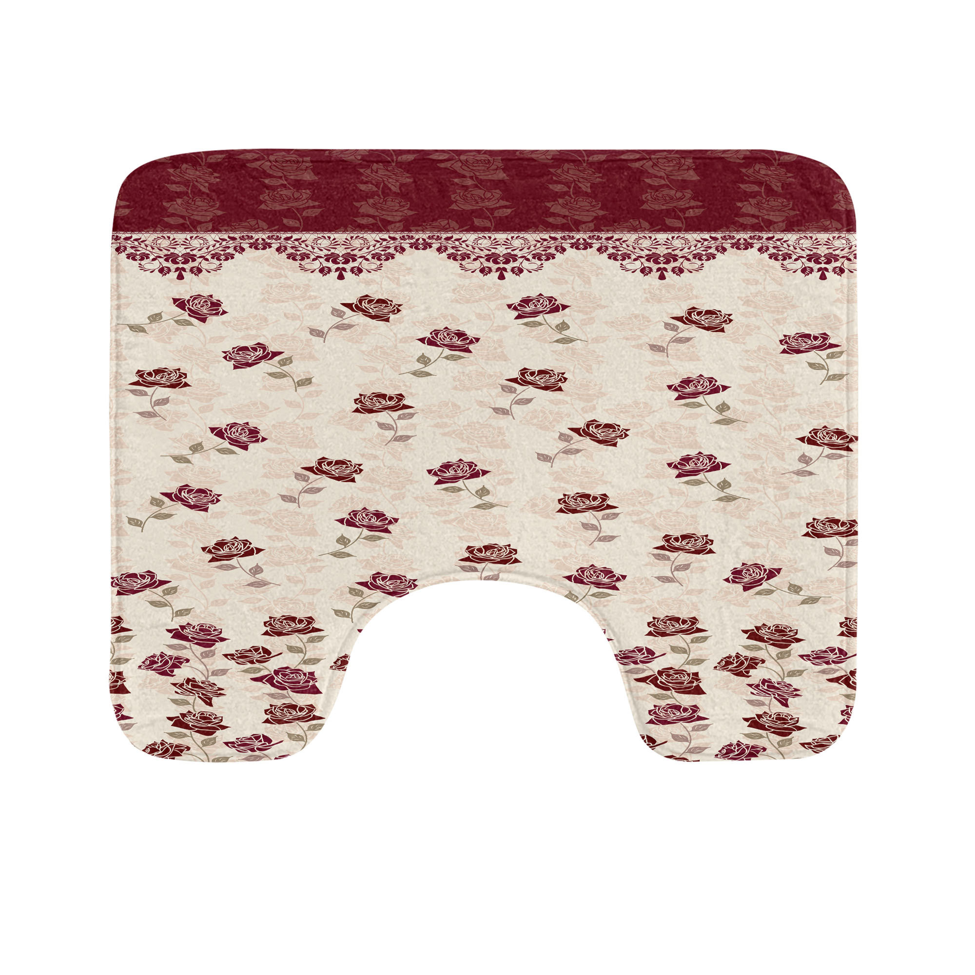 Ebern Designs Floral Toilet Mat U-Shape Bathroom Rug 20" Maroon Slate ...