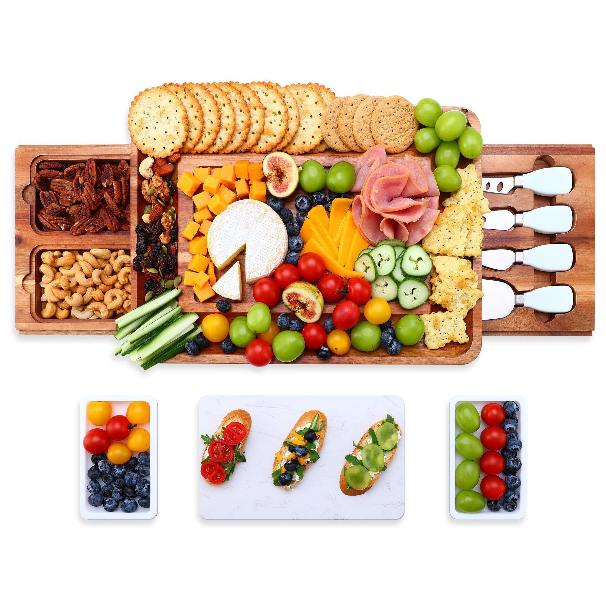 Millwood Pines Cheese Board Set Acacia Wood - Large Charcuterie Board ...