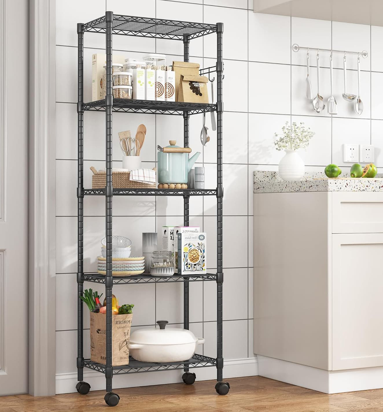 Rebrilliant Black 5 Tier Rolling Wire Shelving - Heavy Duty - Wayfair ...