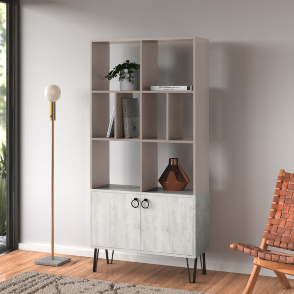 Wade Logan Rek Freestanding Bookcase with 8 Compartments and 2 Cabinets ...