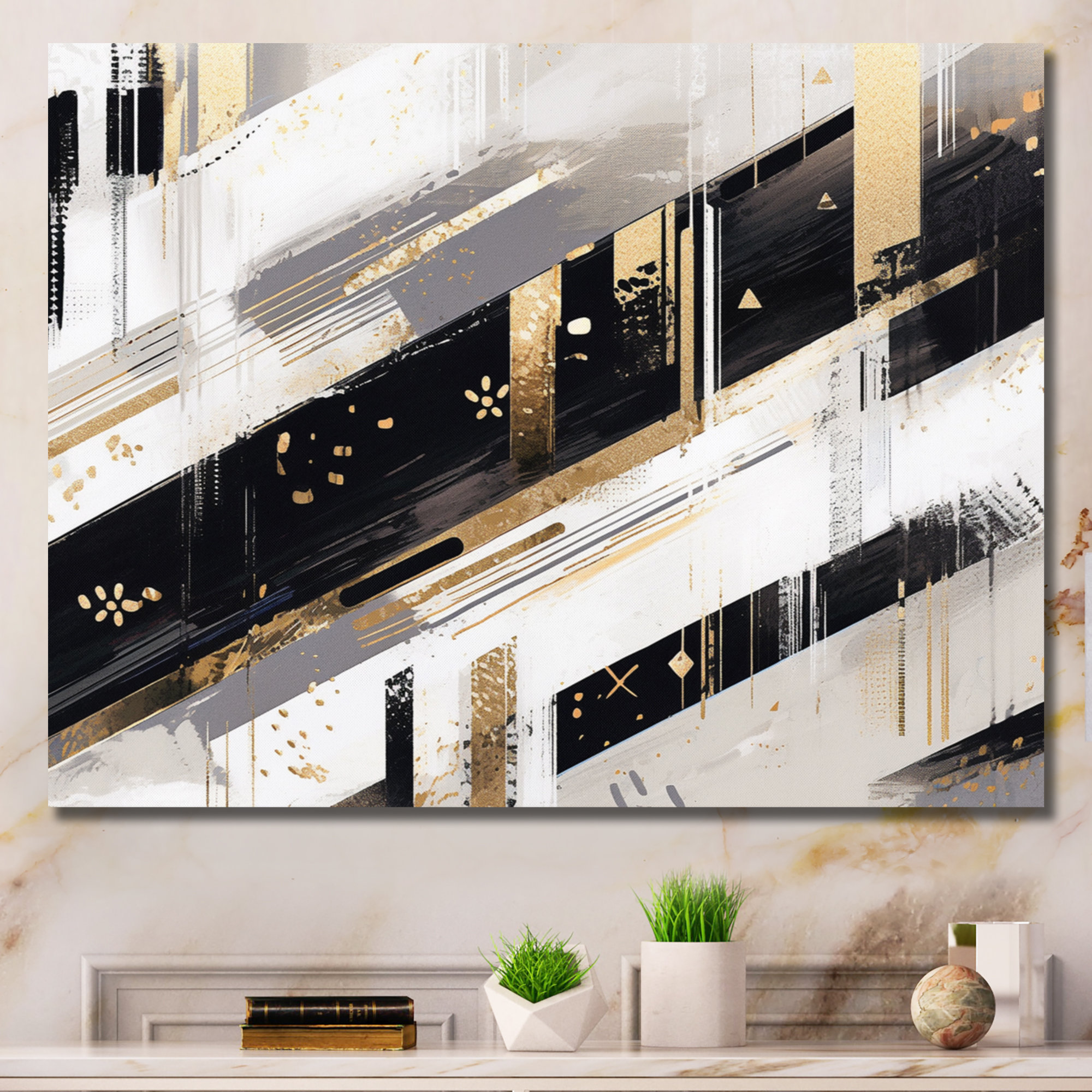 Ivy Bronx Gold Black Bold Stripes On Canvas Print - Wayfair Canada