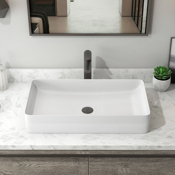 Sinber 24" x 14" x 4.3" White Rectangular Ceramic Countertop Bathroom ...