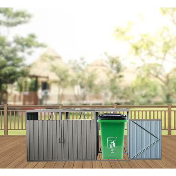 Gatzies 94.48"L Outdoor Garbage Bin Storage Shed, Galvanized Steel ...